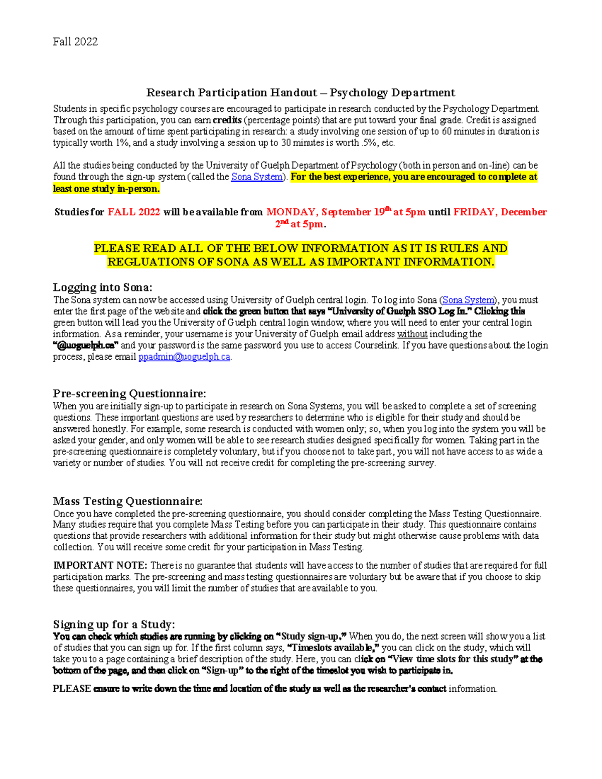 2022 Fall Research Participation Handout - Fall 2022 Research ...