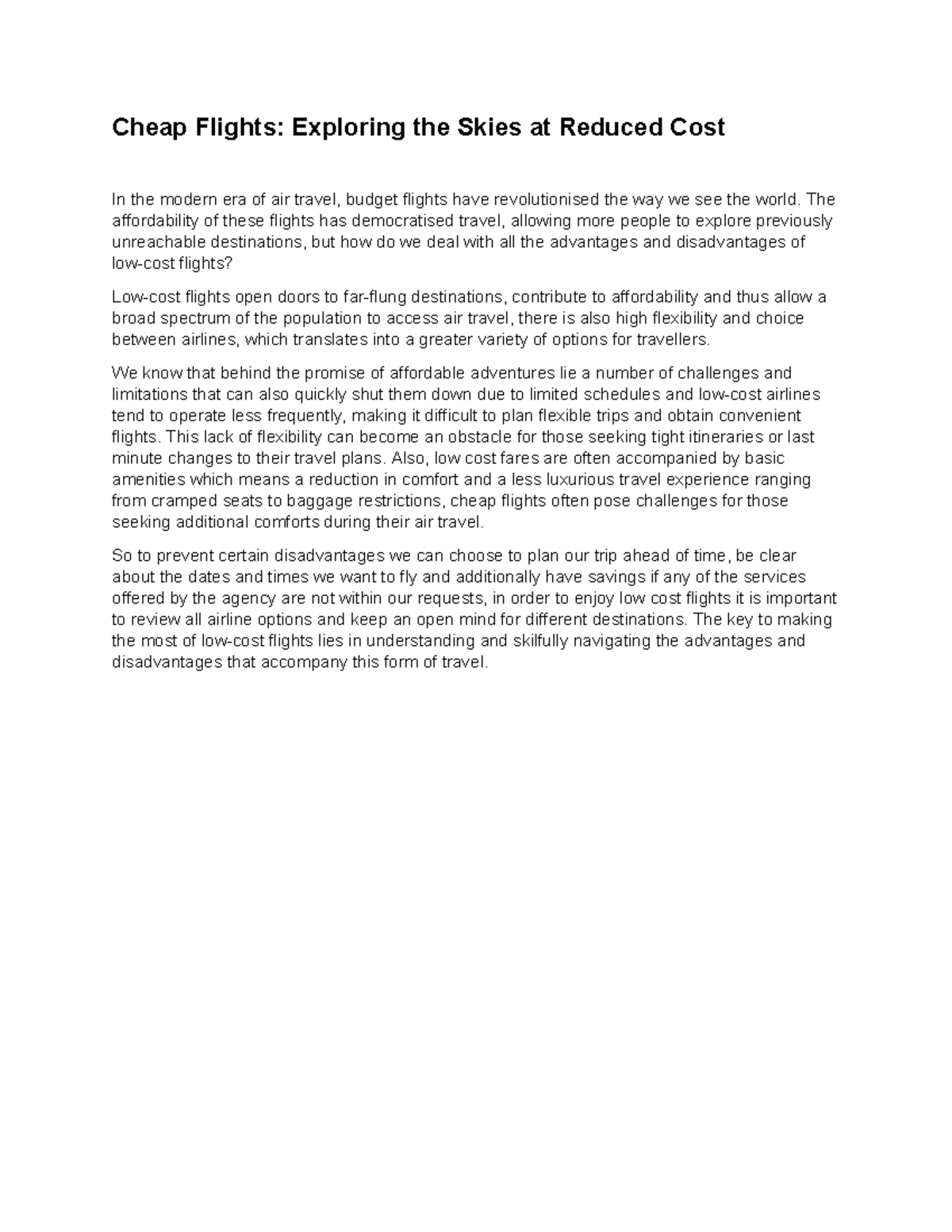 Cheap Flights Essay 1 - Ensayo sobre ventajas y desventajas de los ...