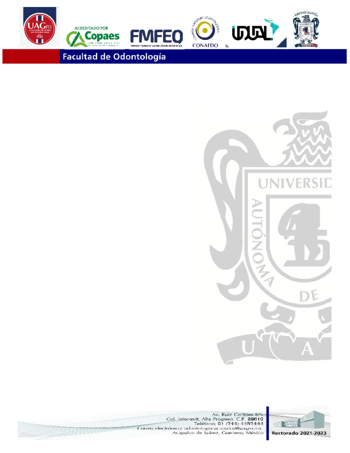 Membrete - ODONTOLOGIA n UAGro ANCIONAL ACREDITADO POR Universidad de ...