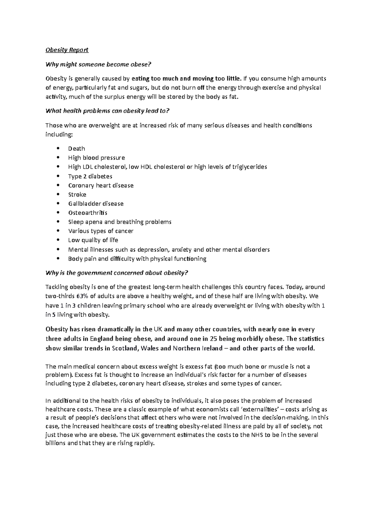 Obesity Report - Obesity Report Why might someone become obese? Obesity ...