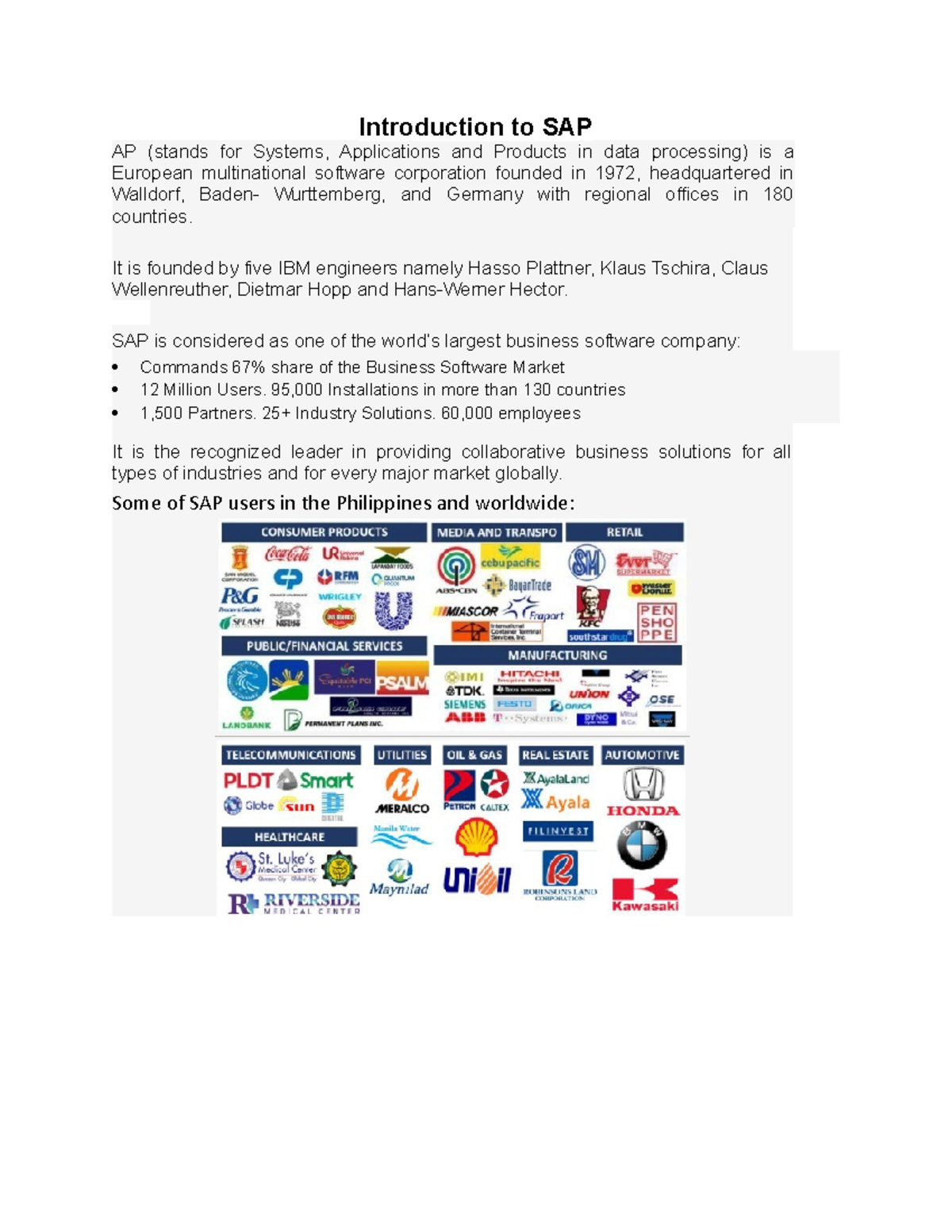 Introduction to SAP - ICTE - Introduction to SAP AP (stands for Systems ...