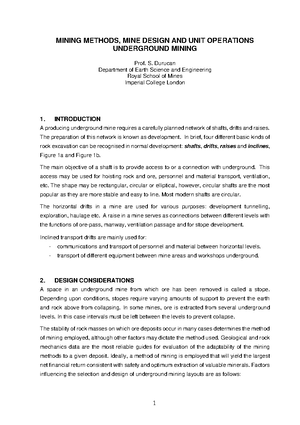 Mining Engineering Lecture Notes 1 - MINING METHODS, MINE DESIGN AND ...