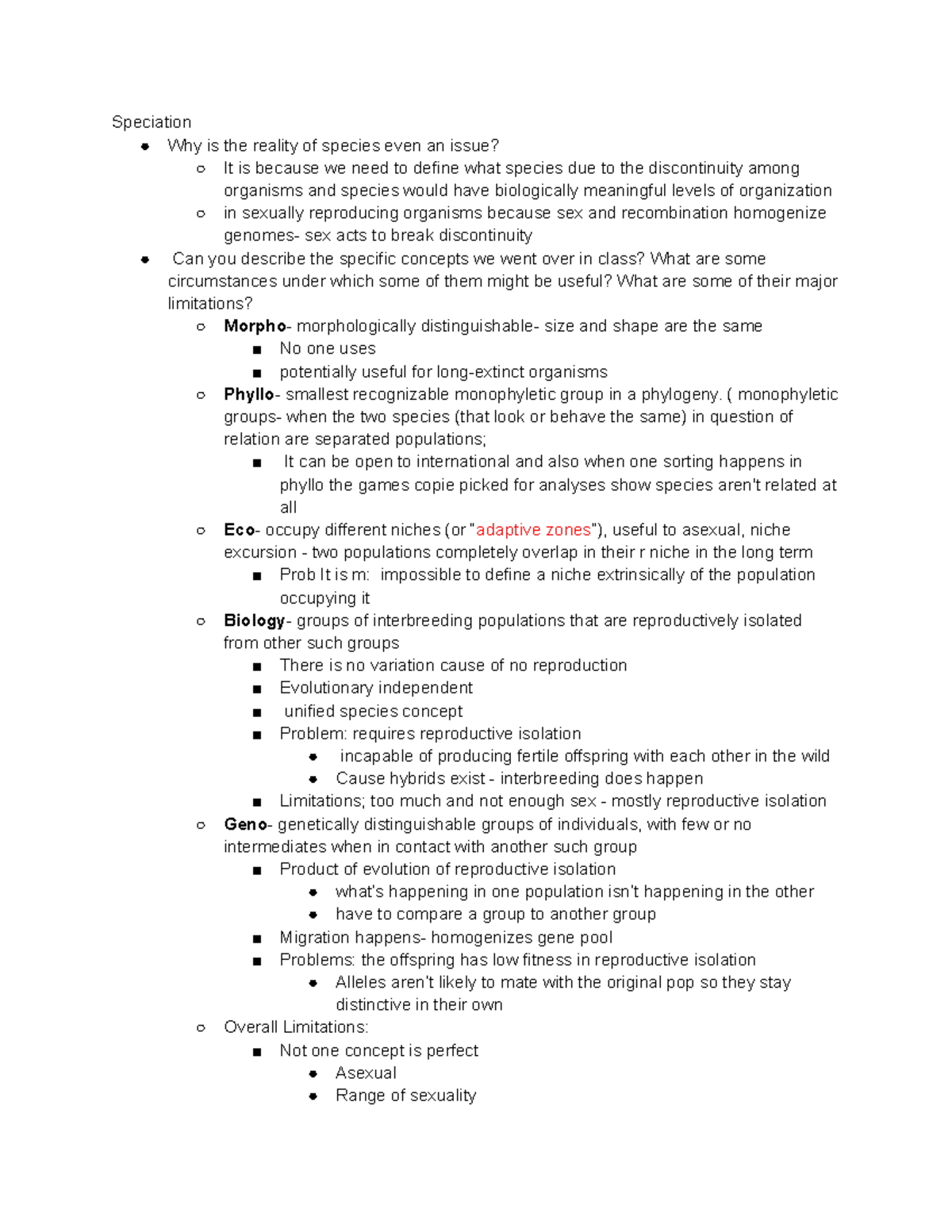 Unit 3 BIOL 351 - Lecture notes & Study Guide - Speciation Why is the ...