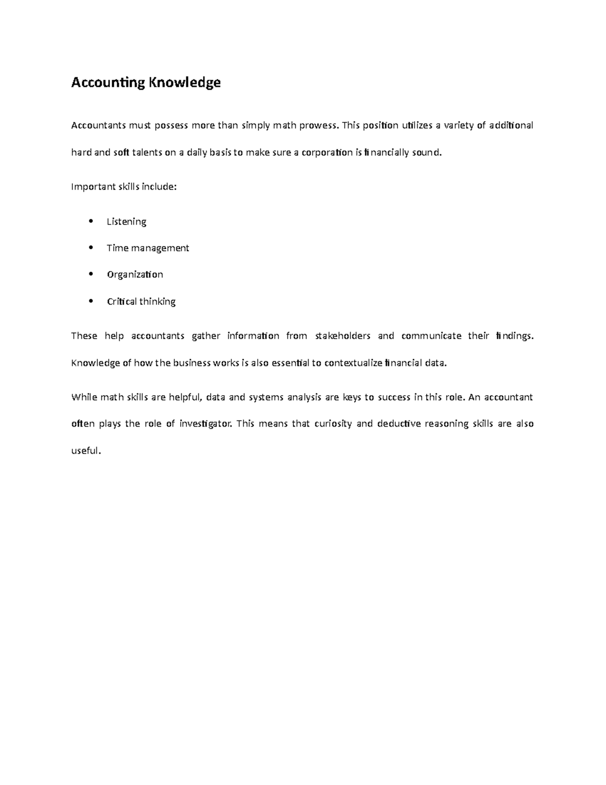 Accounting Knowledge - Summary - Accounting Knowledge Accountants must ...