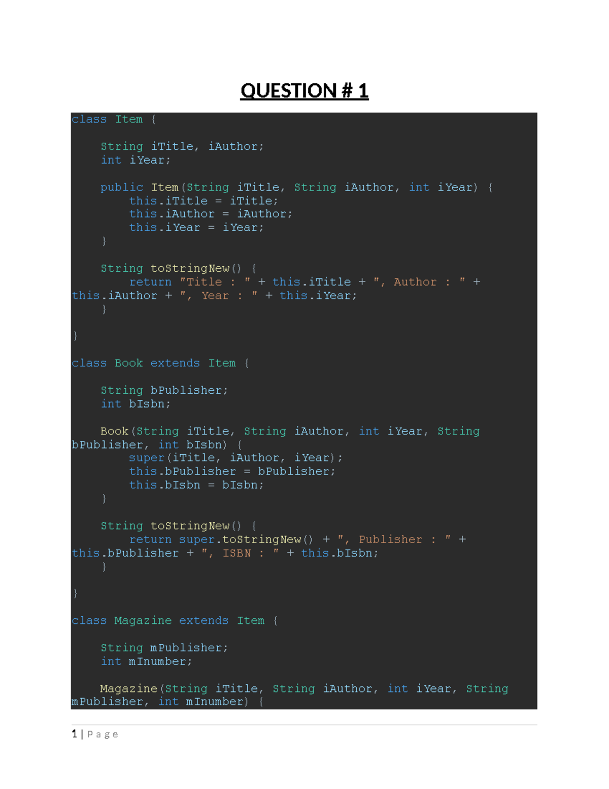 22K-8721 (Attaullah Ansar) OOP LAB-7 Assignment - QUESTION # 1 class Item { String iTitle ...