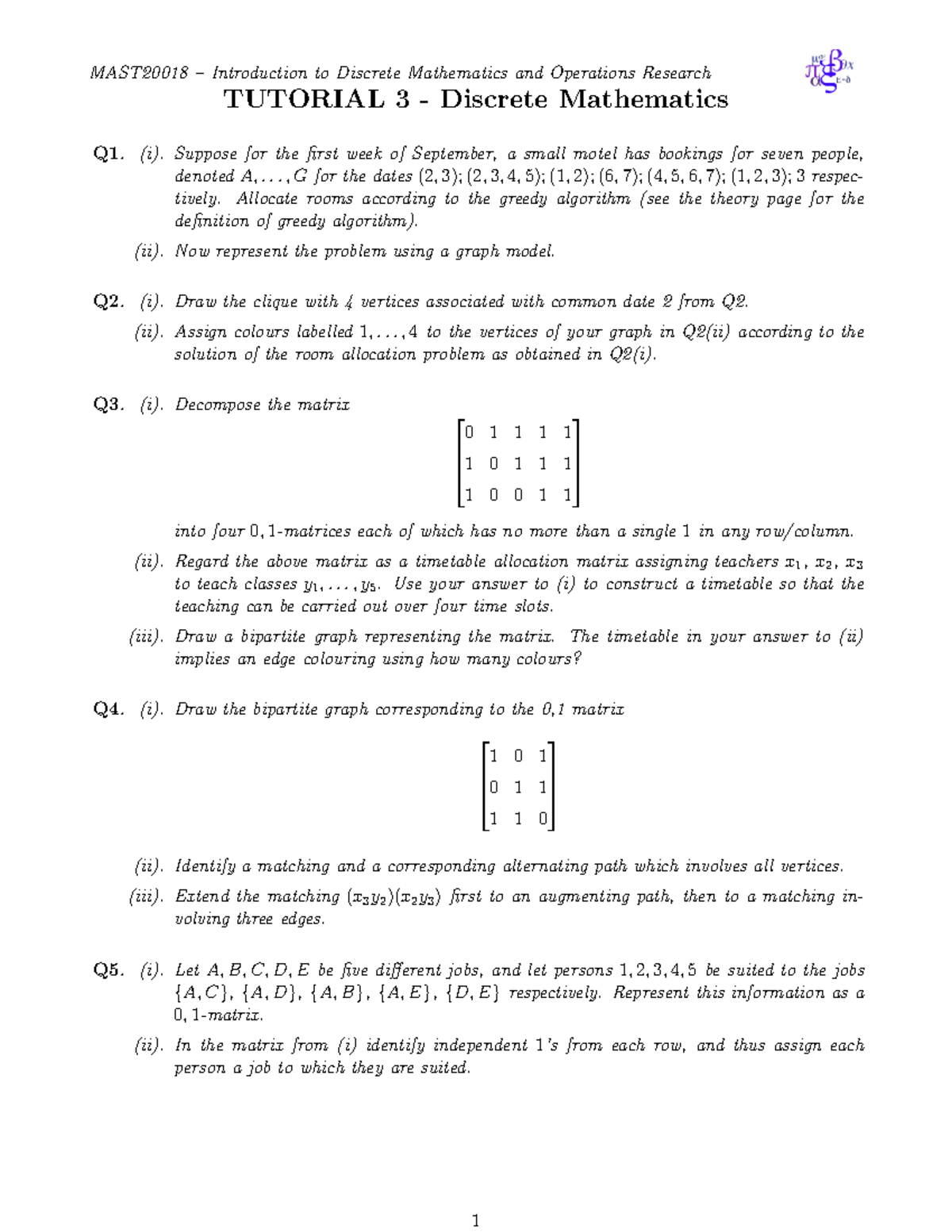 2001 8 - Tutorial 3-DM - tutes and solution - MAST20018 – Introduction ...