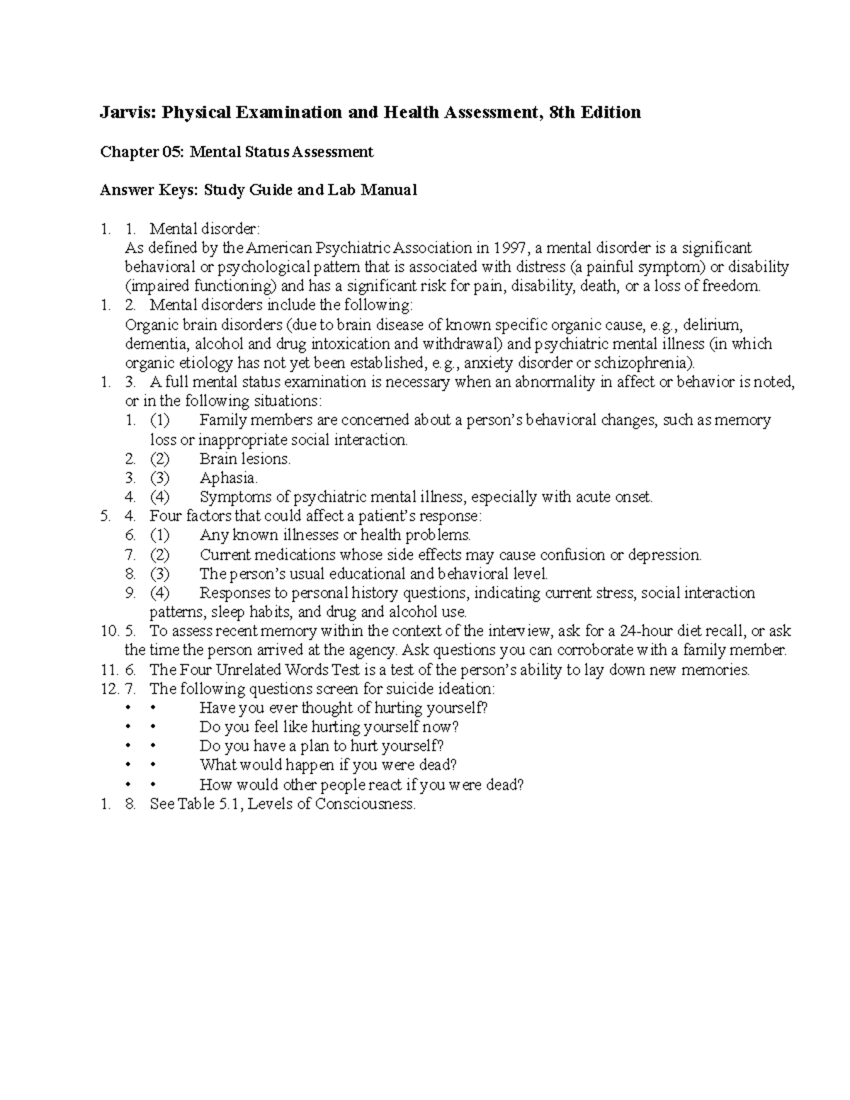 Chapter 05- Mental Status Assessment - Jarvis: Physical Examination and ...