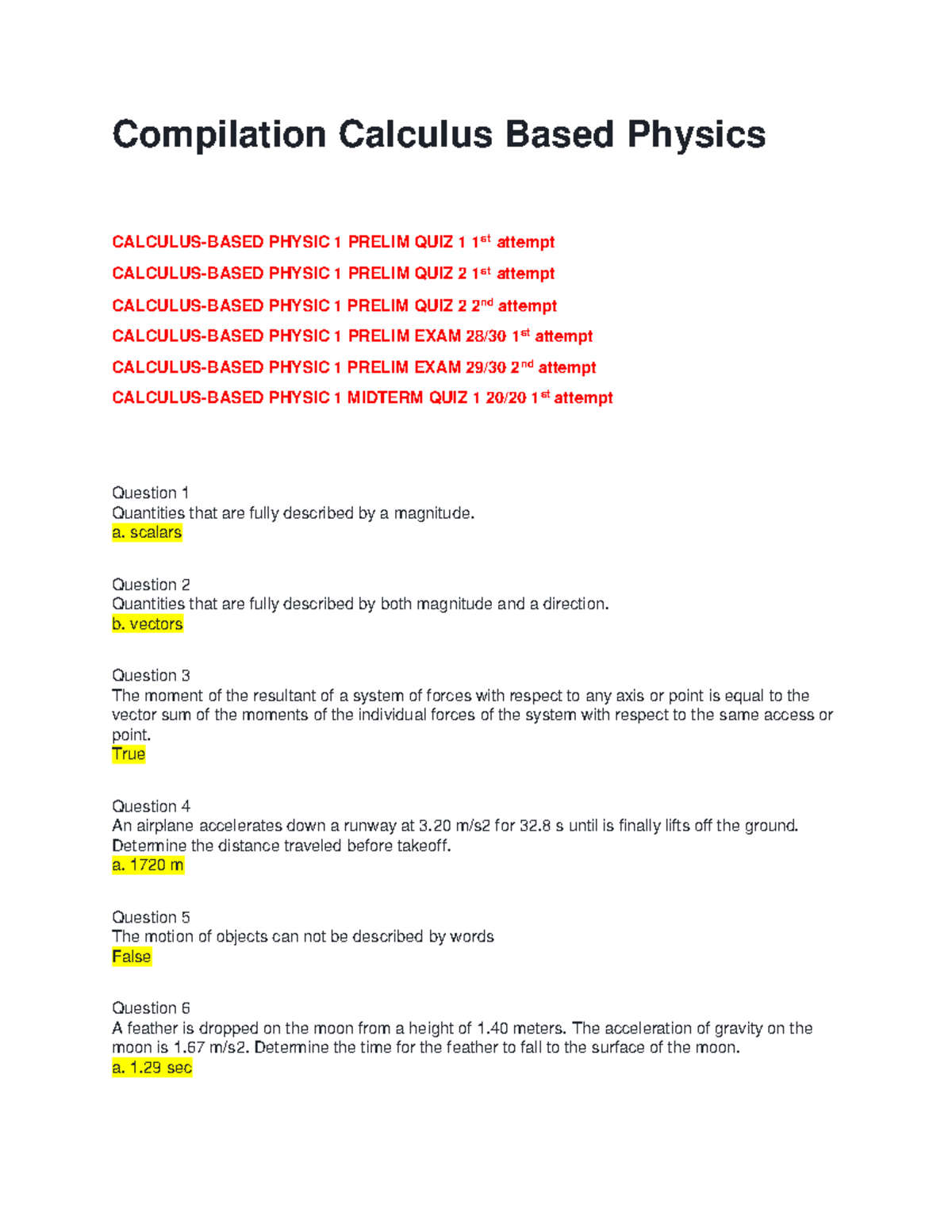 Toaz - answer key - Compilation Calculus Based Physics CALCULUS-BASED ...