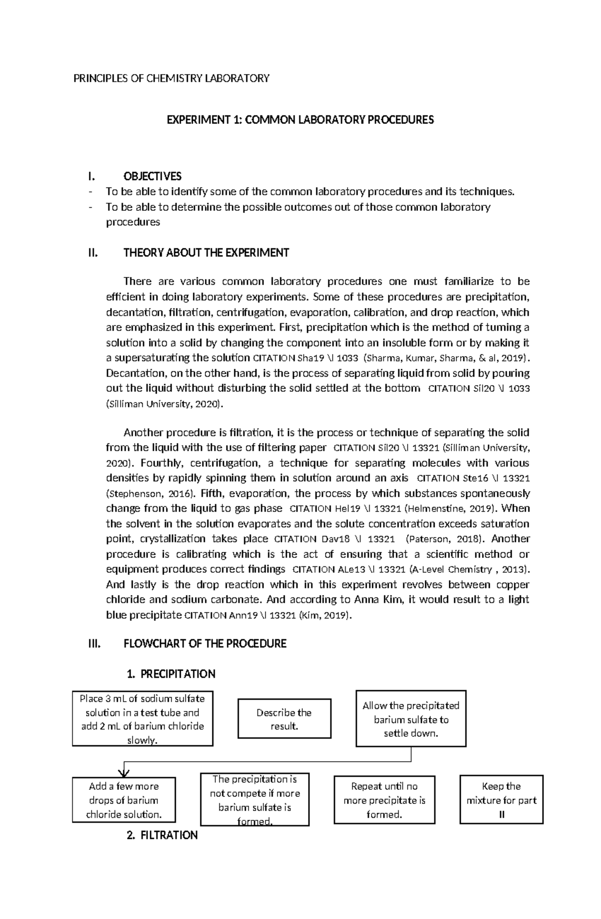 Lab Rep 1 - PRINCIPLES OF CHEMISTRY LABORATORY EXPERIMENT 1: COMMON ...