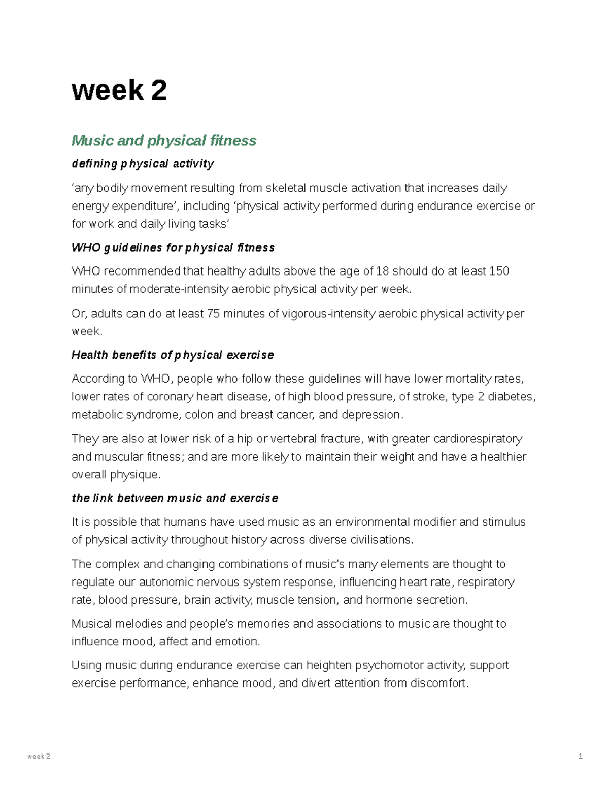 Music and physical fitness - week 2 1 week 2 Music and physical fitness ...