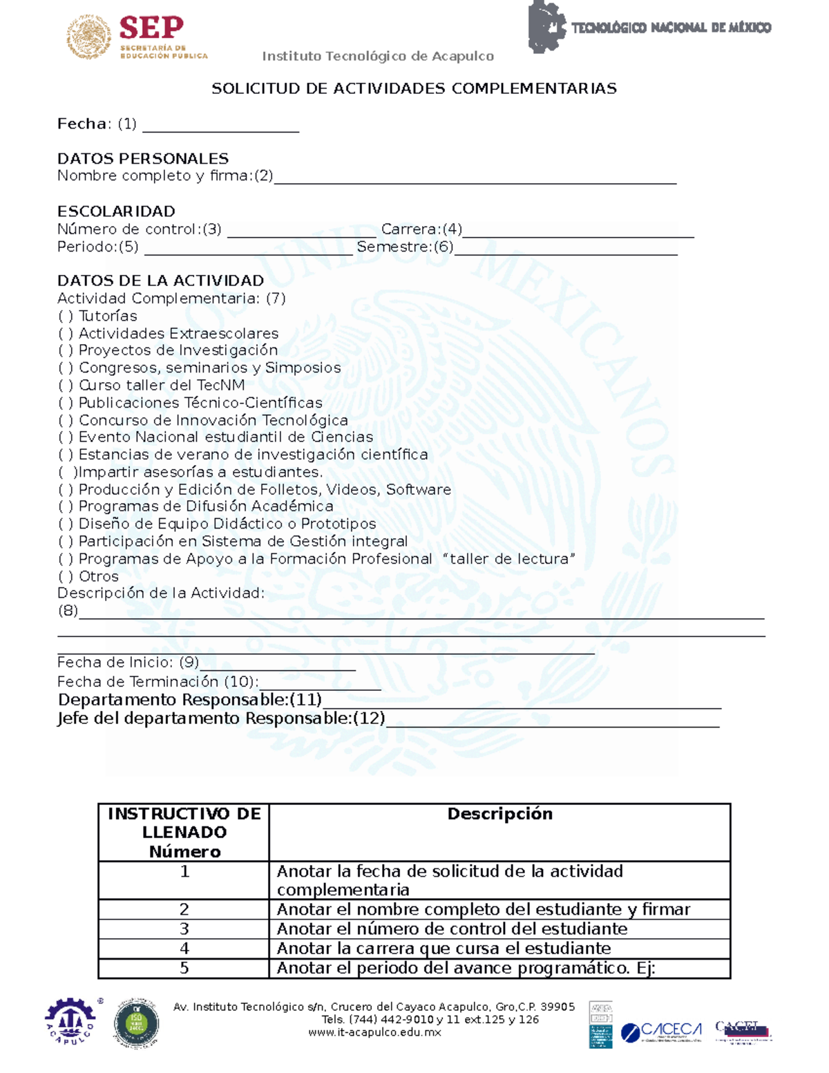 Solicitud Actividades Comp - SOLICITUD DE ACTIVIDADES COMPLEMENTARIAS Fecha: (1) - Studocu