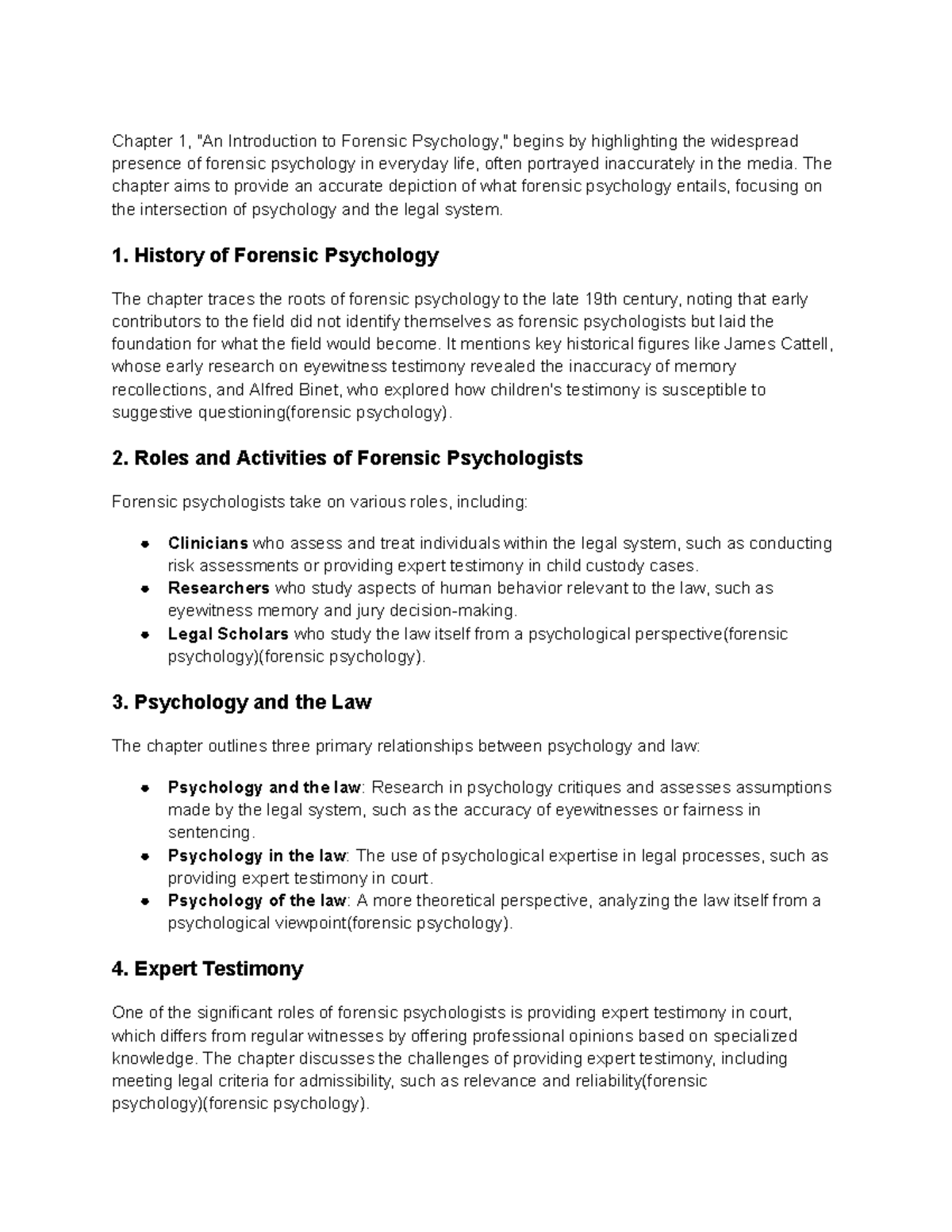 Chapter 1 review - Chapter 1, "An Introduction to Forensic Psychology ...