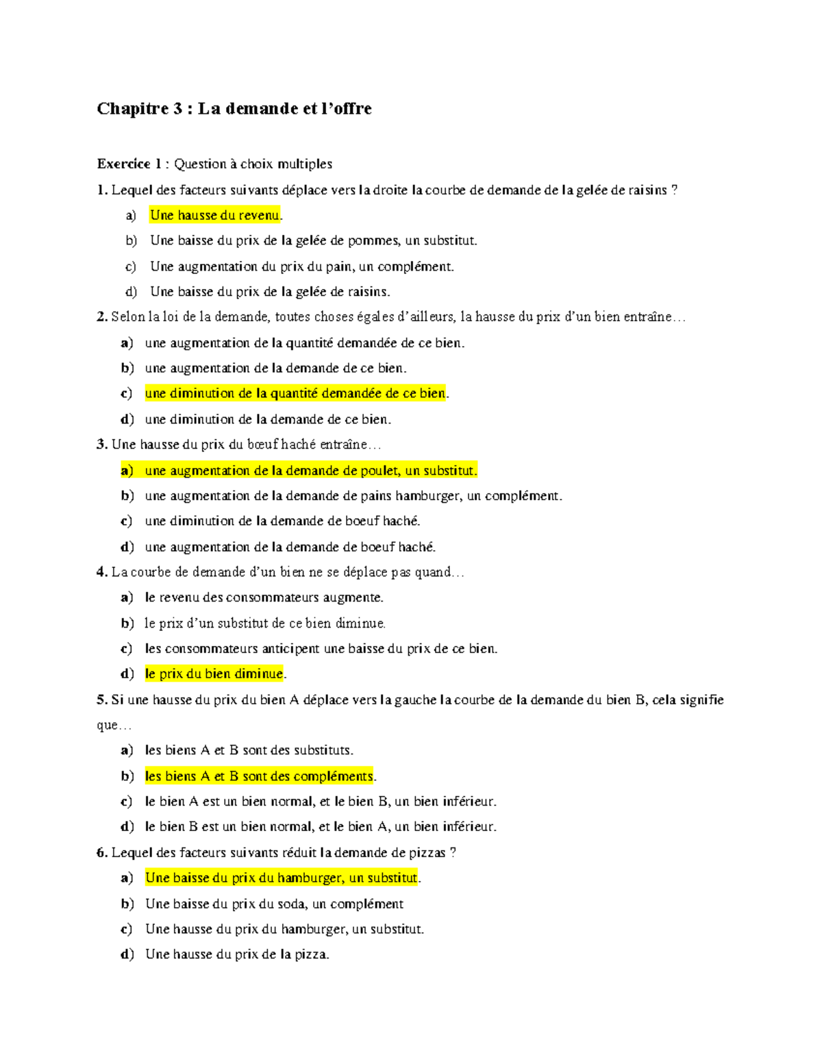 Corrigé-Fiche Exercice 3 - Chapitre 3 : La demande et l’offre Exercice ...