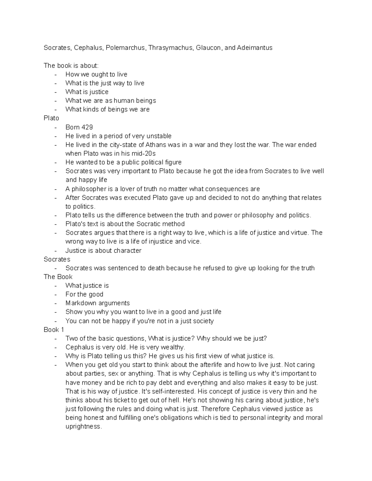 Political Theory - it also has reading notes - Socrates, Cephalus ...