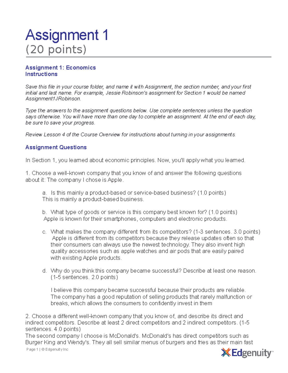 Assignment 1JMaya - edgenuity - Assignment 1 (20 points) Assignment 1 ...