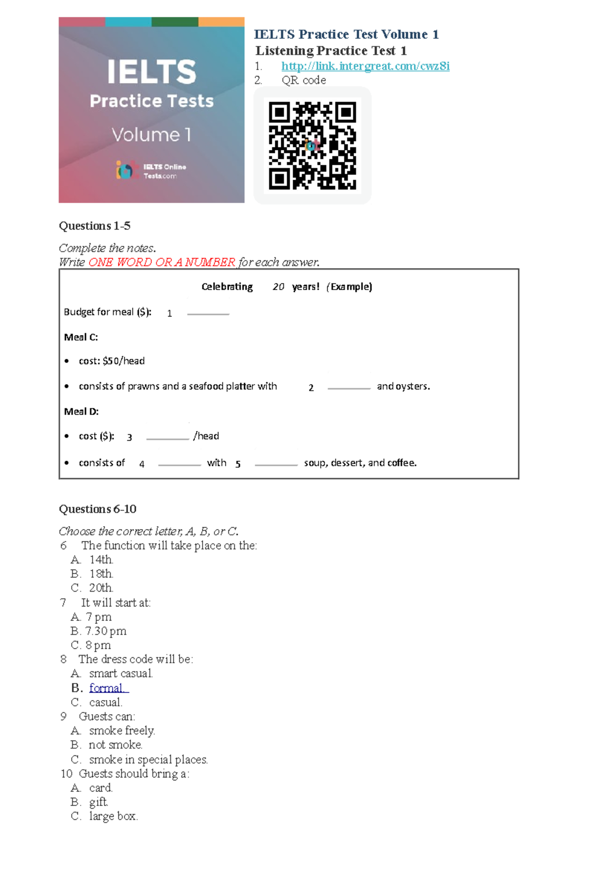 Ielts L Practice Test 1 Volume 1 - IELTS Practice Test Volume 1 ...