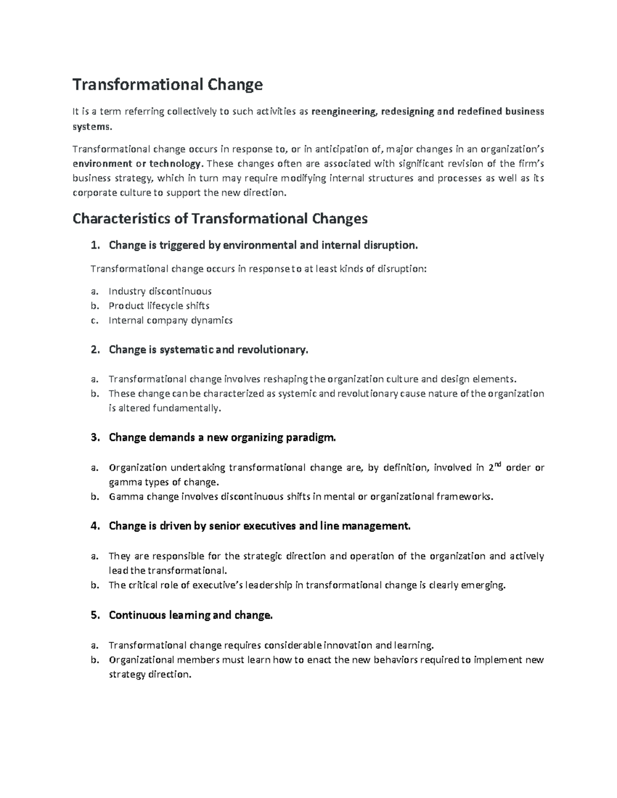 Transformational change - Transformational Change It is a term ...