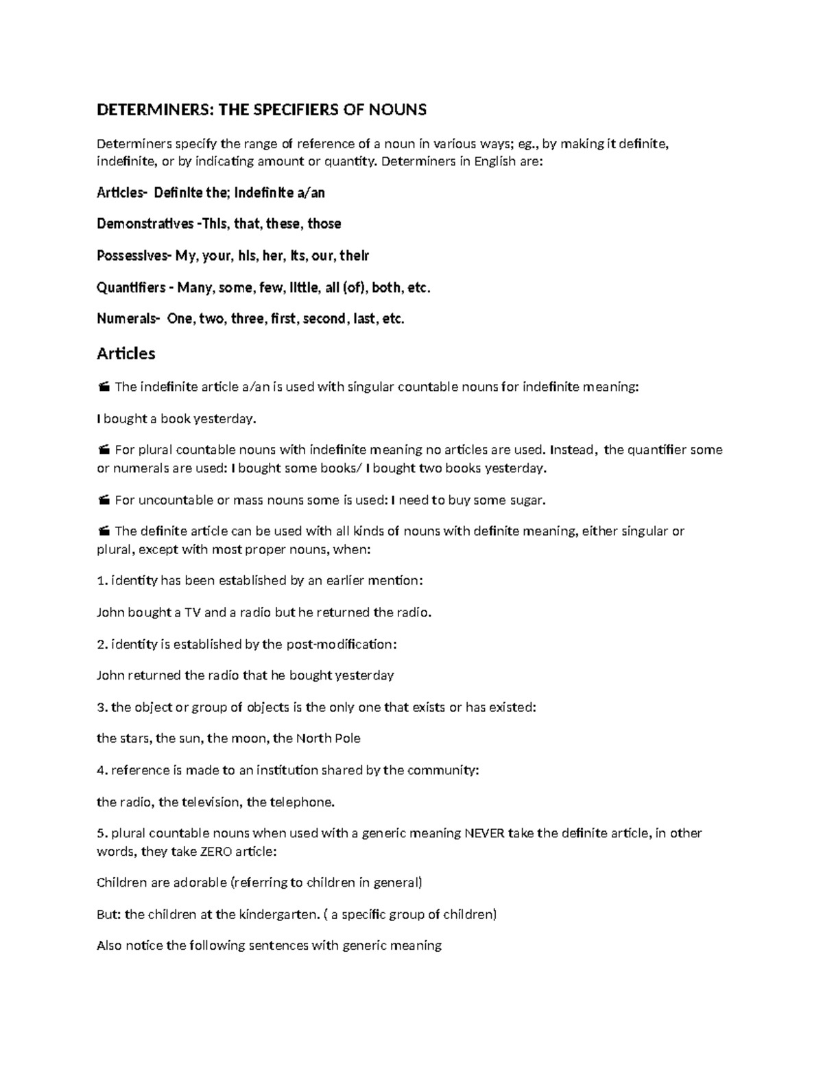 Determiners note - second year note - DETERMINERS: THE SPECIFIERS OF ...