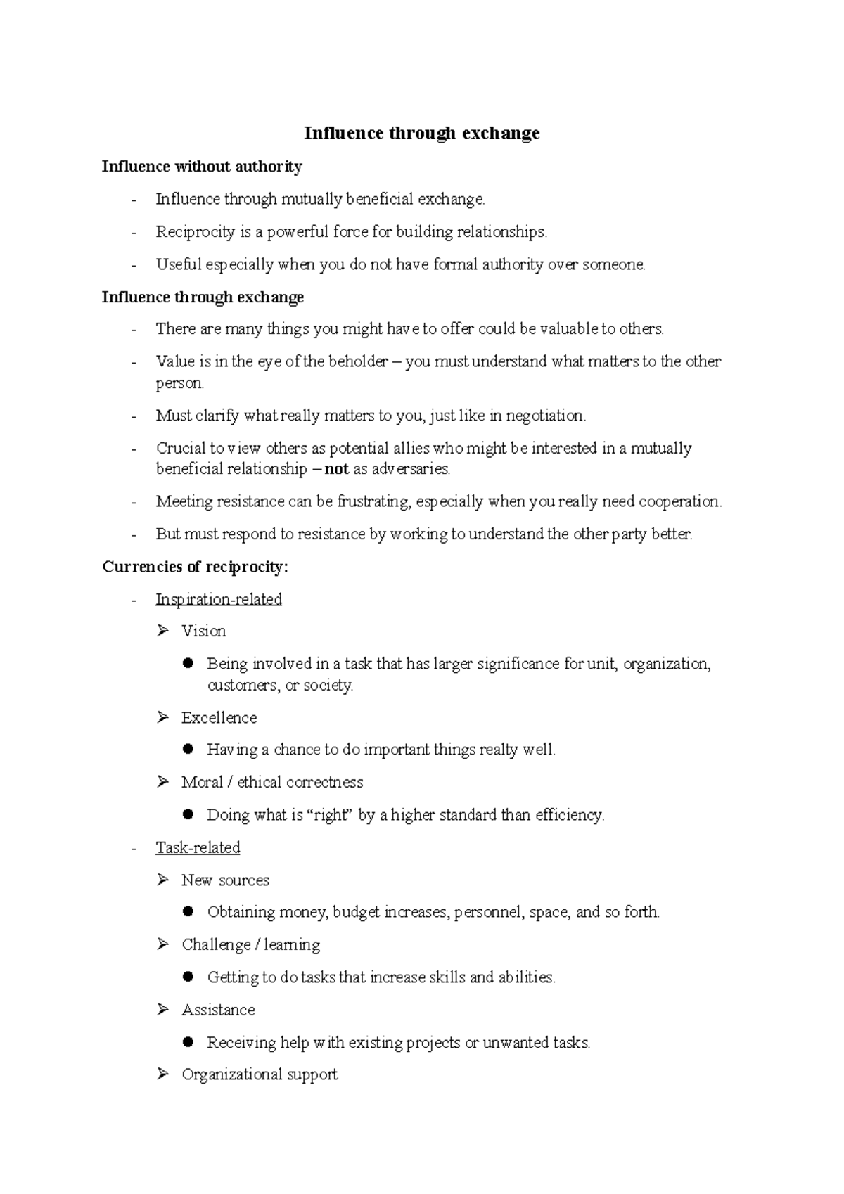 Influence through exchange lecture notes - Influence through exchange ...