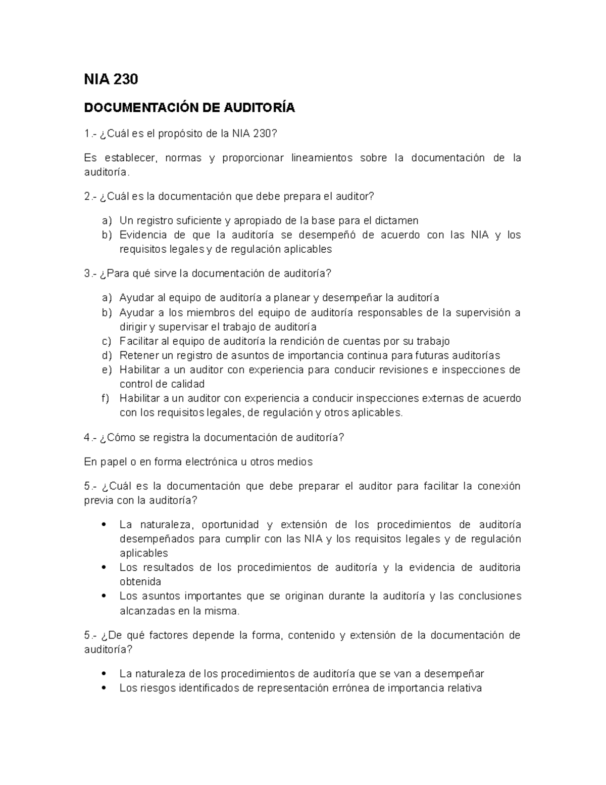 NIA 230 - Lecture notes 2 - NIA 230 DOCUMENTACIÓN DE AUDITORÍA 1 ...