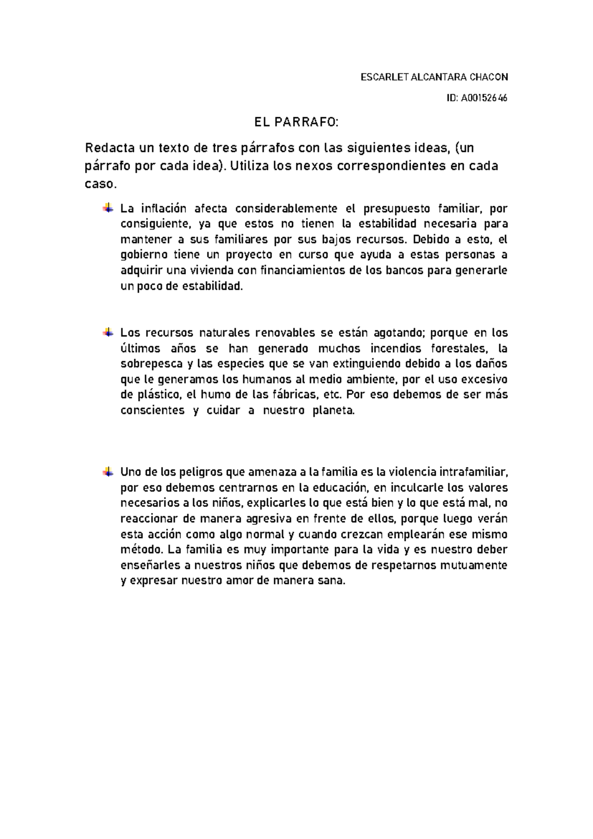 EL Parrafo - ESCARLET ALCANTARA CHACON ID: A EL PARRAFO: Redacta un ...