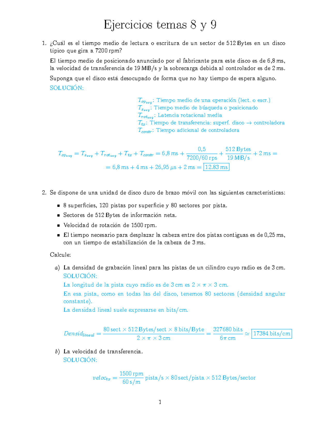 Pdfcoffee - yrtyuryur - Ejercicios temas 8 y 9 ¿Cu ́al es el tiempo medio de lectura o escritura ...