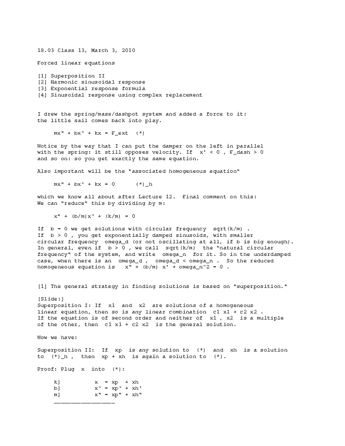 Exponential response formula, spring drive c13 - 18 Class 13, March 3 ...