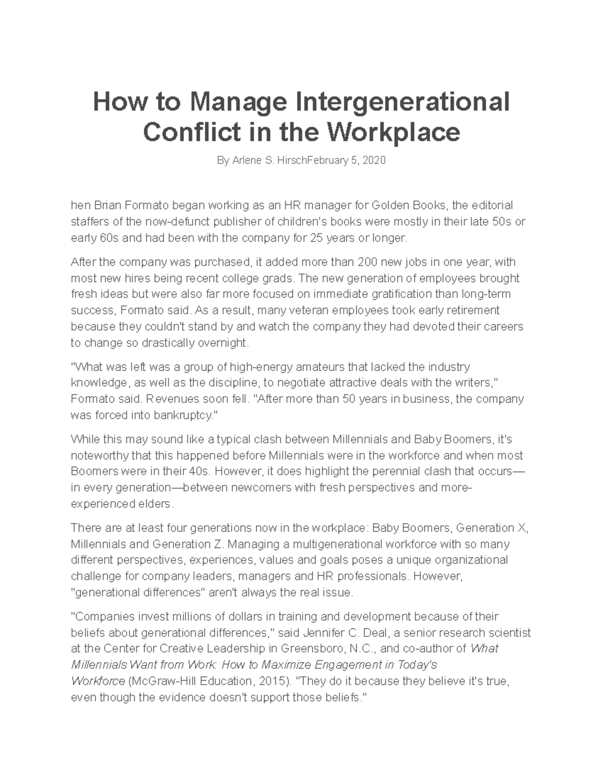 How to Manage Intergenerational Conflict in the Workplace ...