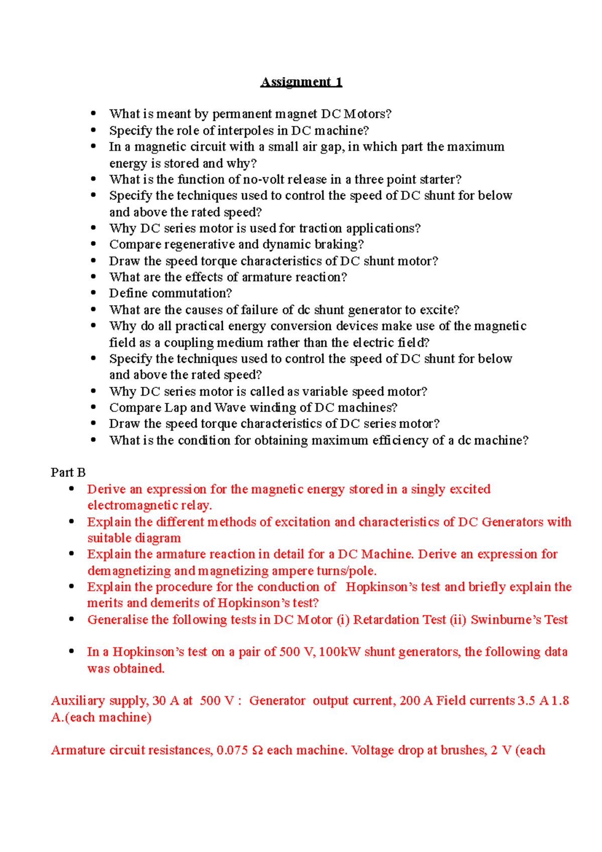 Assignment machines - Assignment 1 What is meant by permanent magnet DC ...