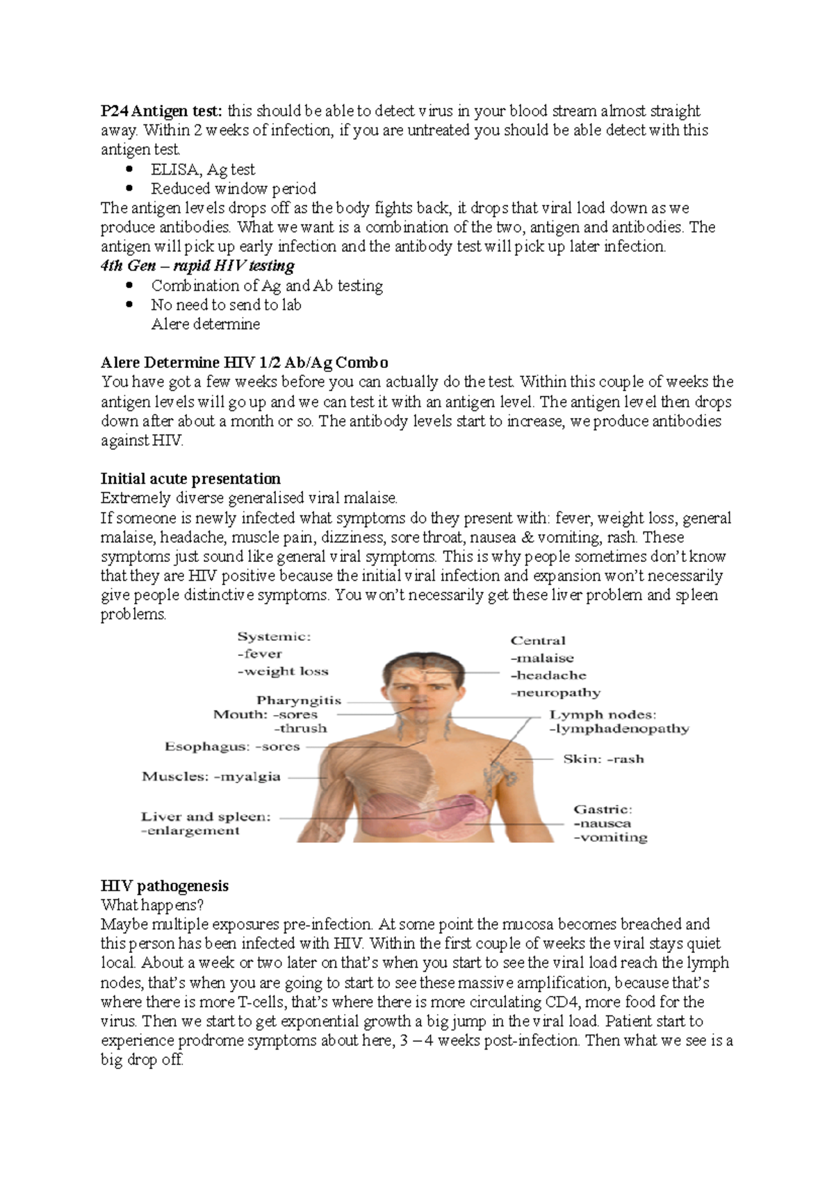 HIV part 2 - Lecture notes on HIV - P24 Antigen test: this should be ...
