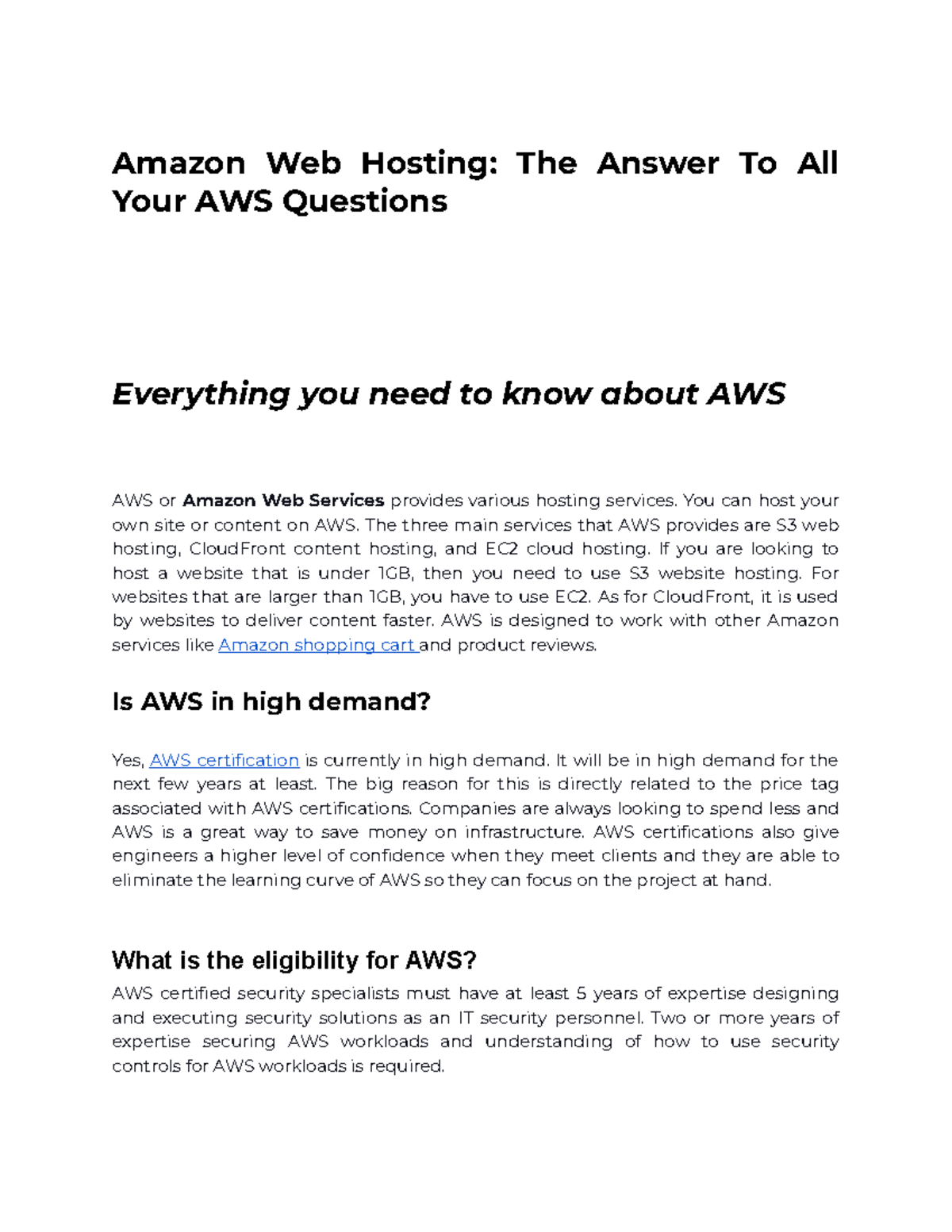 Amazon Web Hosting - You can host your own site or content on AWS. The ...
