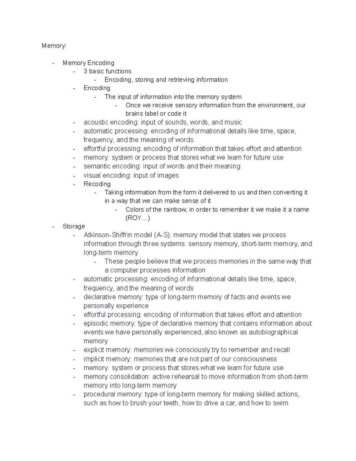 Module 3 Notes - Memory: Memory Encoding 3 basic functions Encoding ...