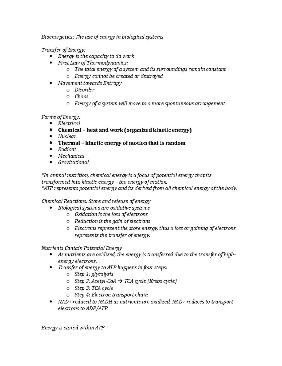 Bioenergetics - Animal Nutrition course with Dr. Peffer - Bioenergetics ...