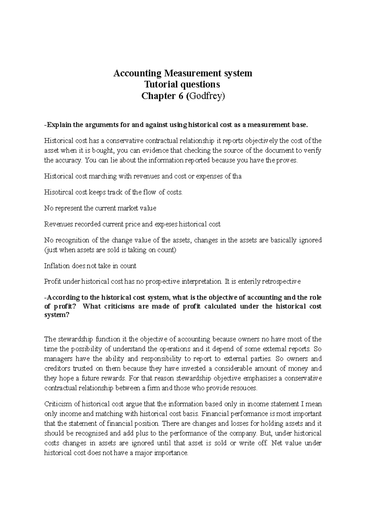 Tutorial 3 questions - accounting theory - Accounting Measurement ...