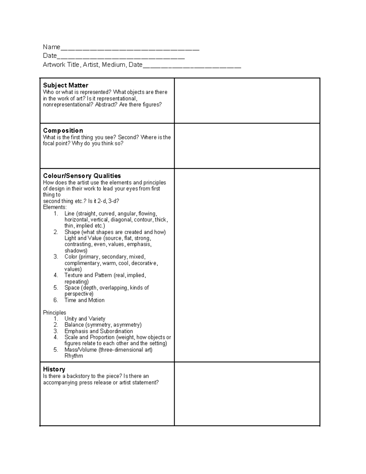 Visual Analysis Guide - Template - Name ...