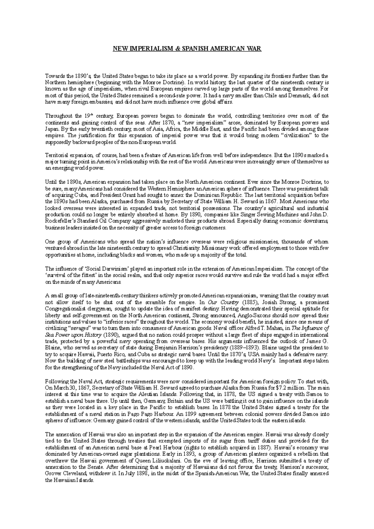 American Imperialism and Spanish American WAR - NEW IMPERIALISM ...