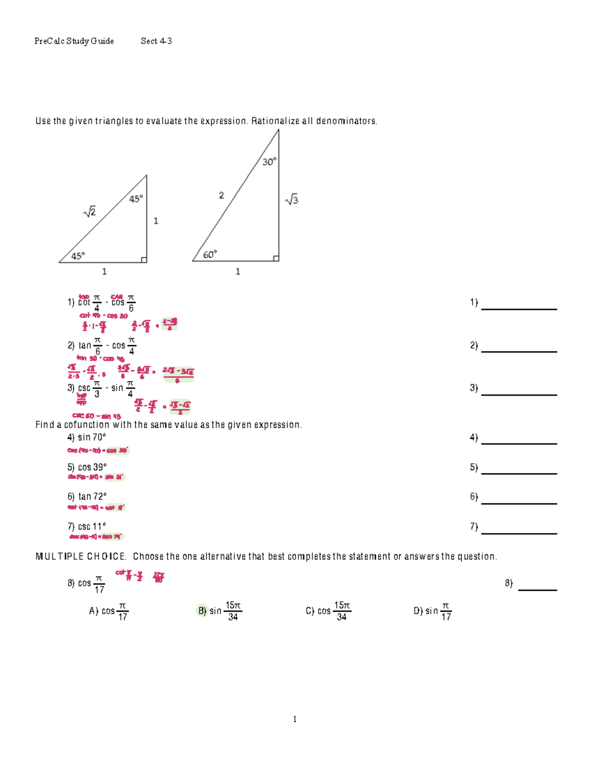 Pre Calc Study Guide Sect 4-3 - PreCalc Study Guide Part 2 Sect 4 ...