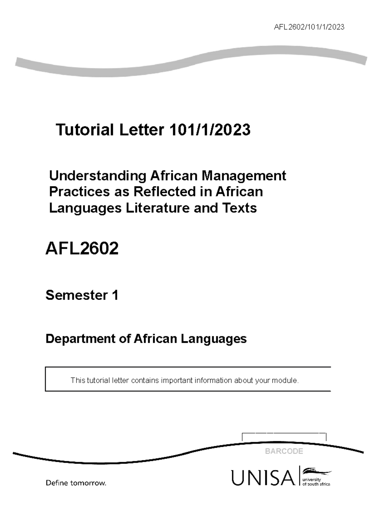 Tutorial Letter - Summary African langauges - AFL2602/101/1/ Tutorial ...