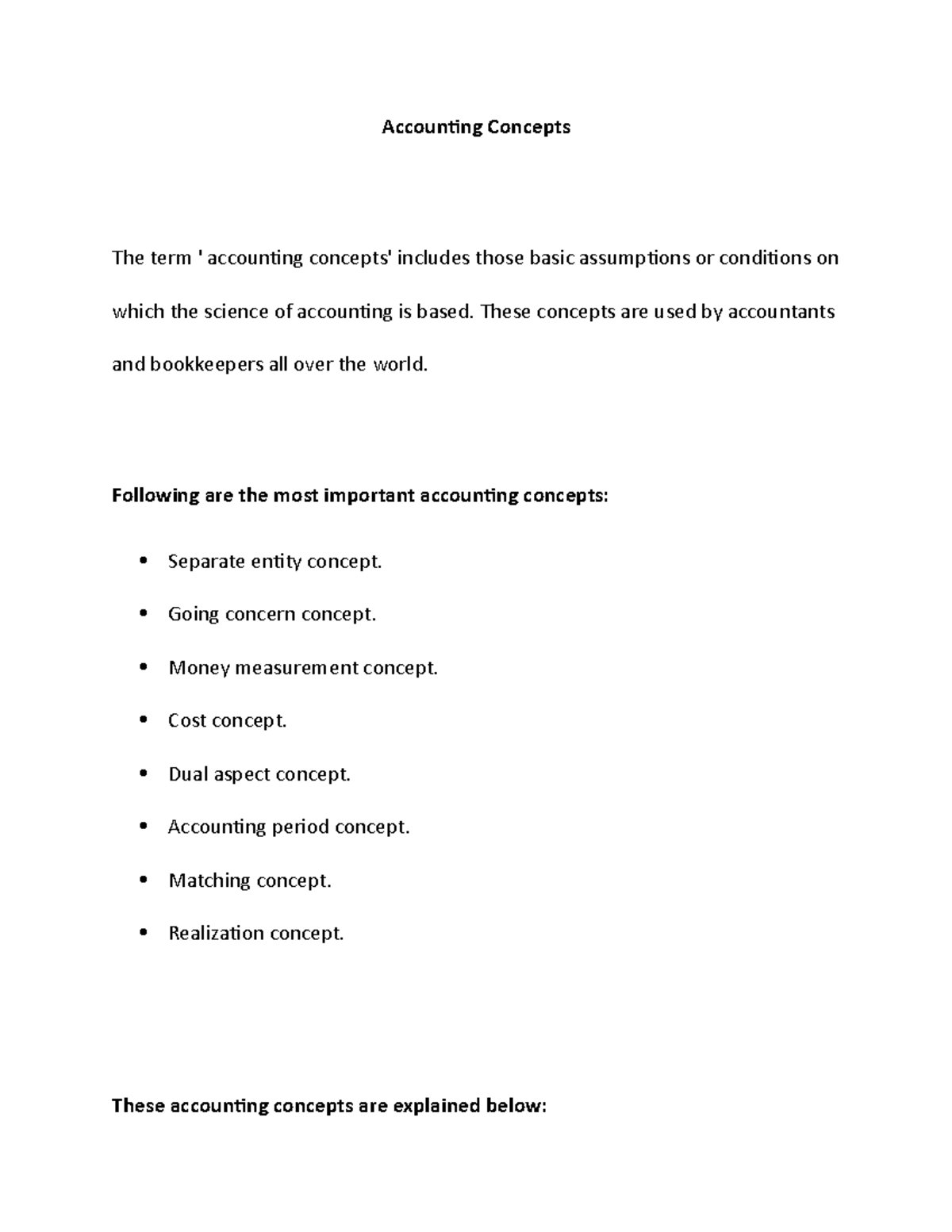 Lecture Note Concepts of Accounting - Accounting Concepts The term ...