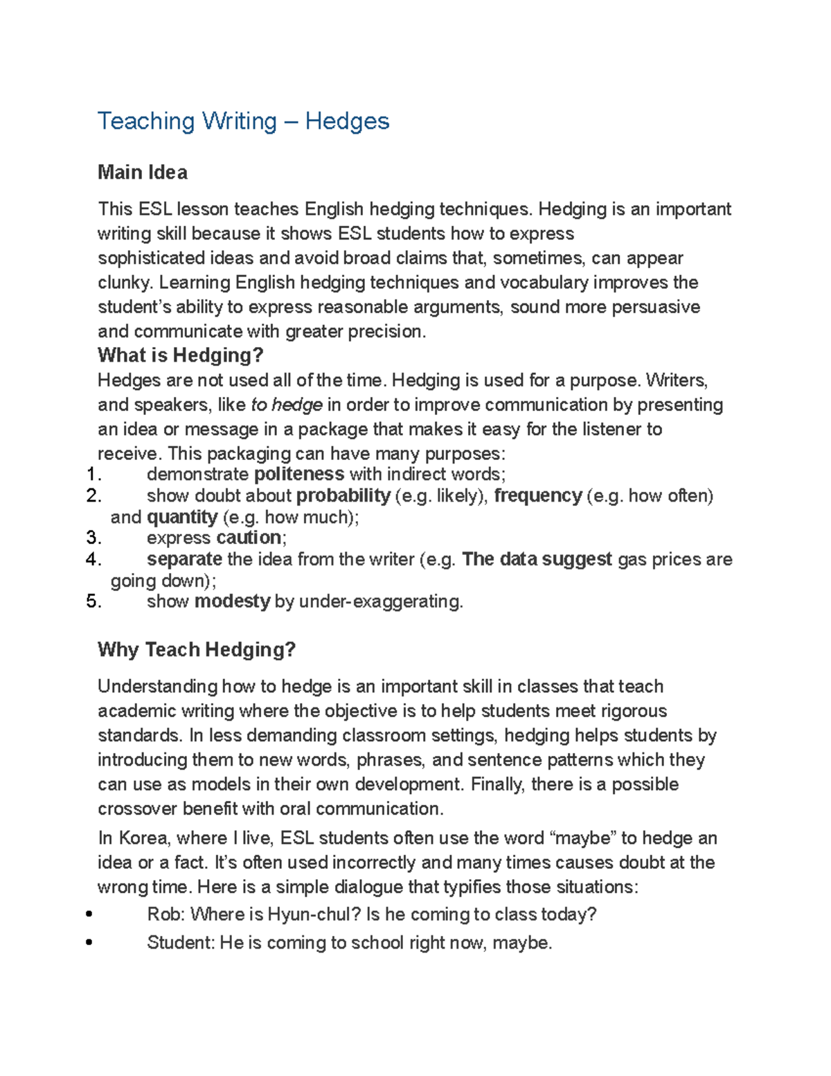 Writing Academic Cautious language - Teaching Writing – Hedges Main ...