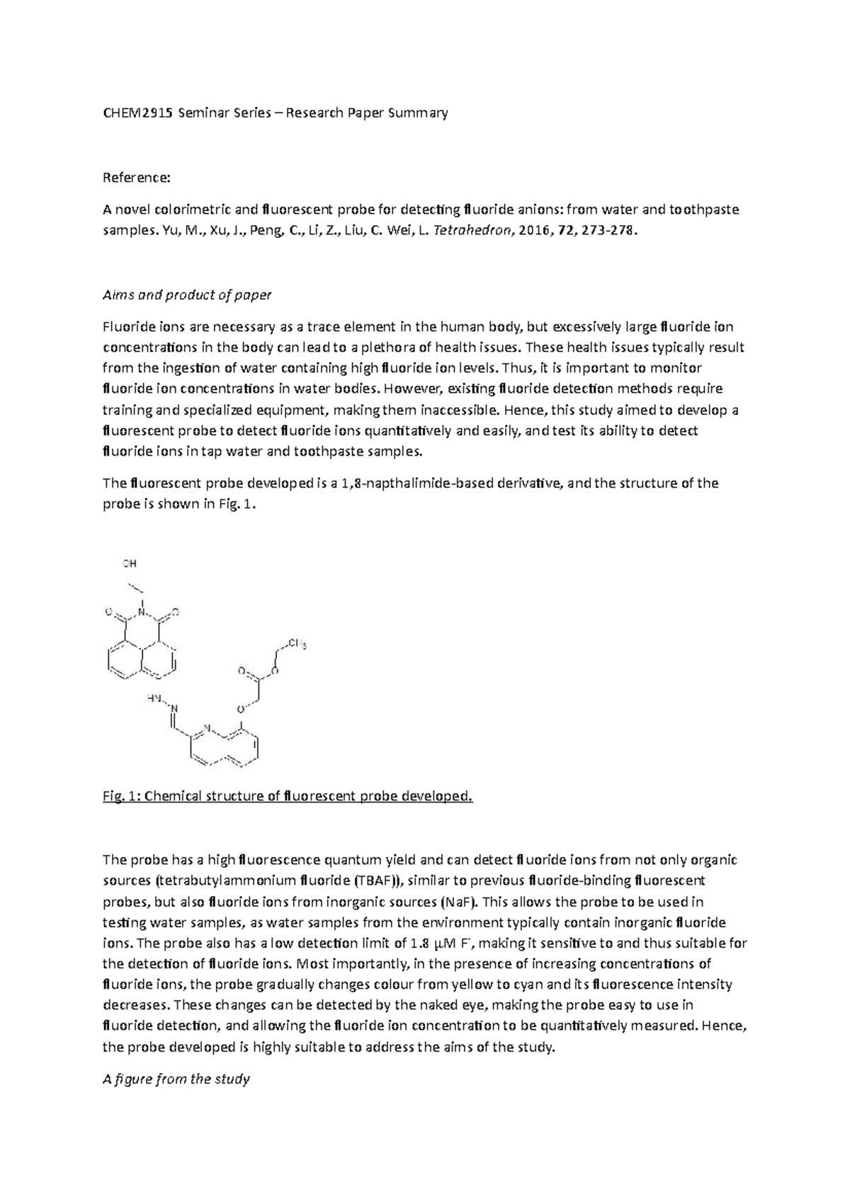 Research paper summary - CHEM2915 Seminar Series – Research Paper ...