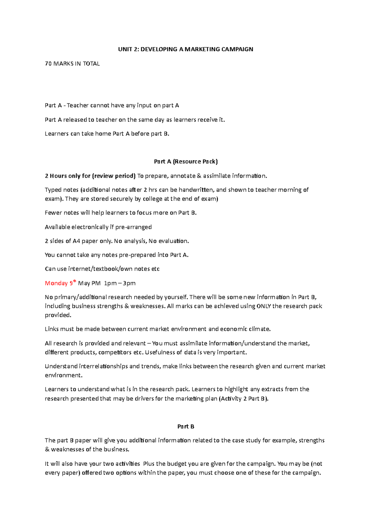 Exam Information - students - UNIT 2: DEVELOPING A MARKETING CAMPAIGN ...