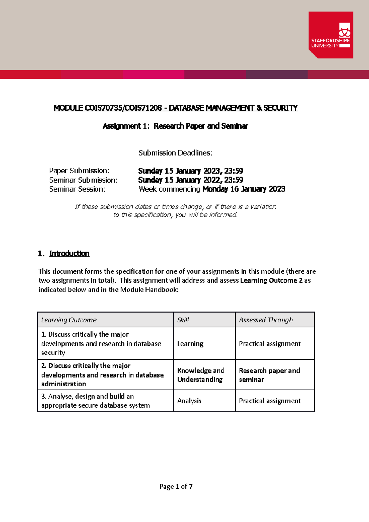 COIS70735 COIS71208 DMS Assignment 1 2022 - MODULE COIS70735/COIS71208 ...