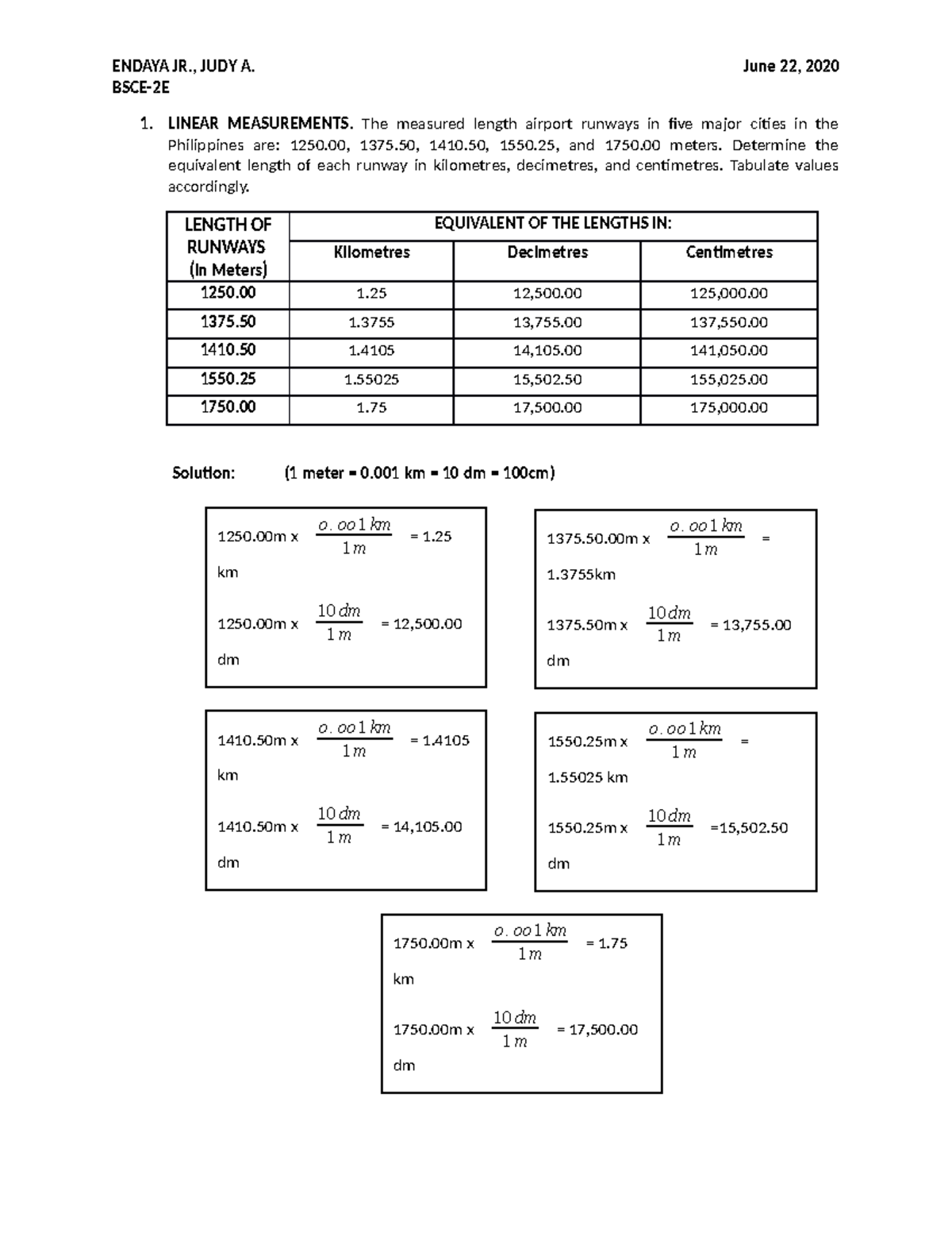 Problem Set No - BSCE-2E LINEAR MEASUREMENTS. The measured length ...
