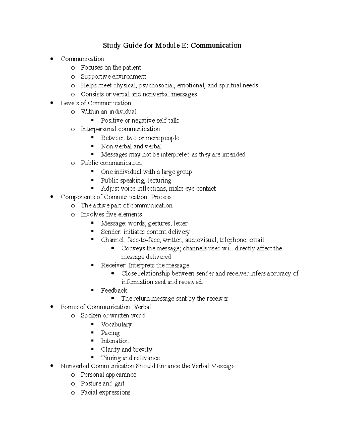 Study Guide for Module E Communication - Feedback The return message ...