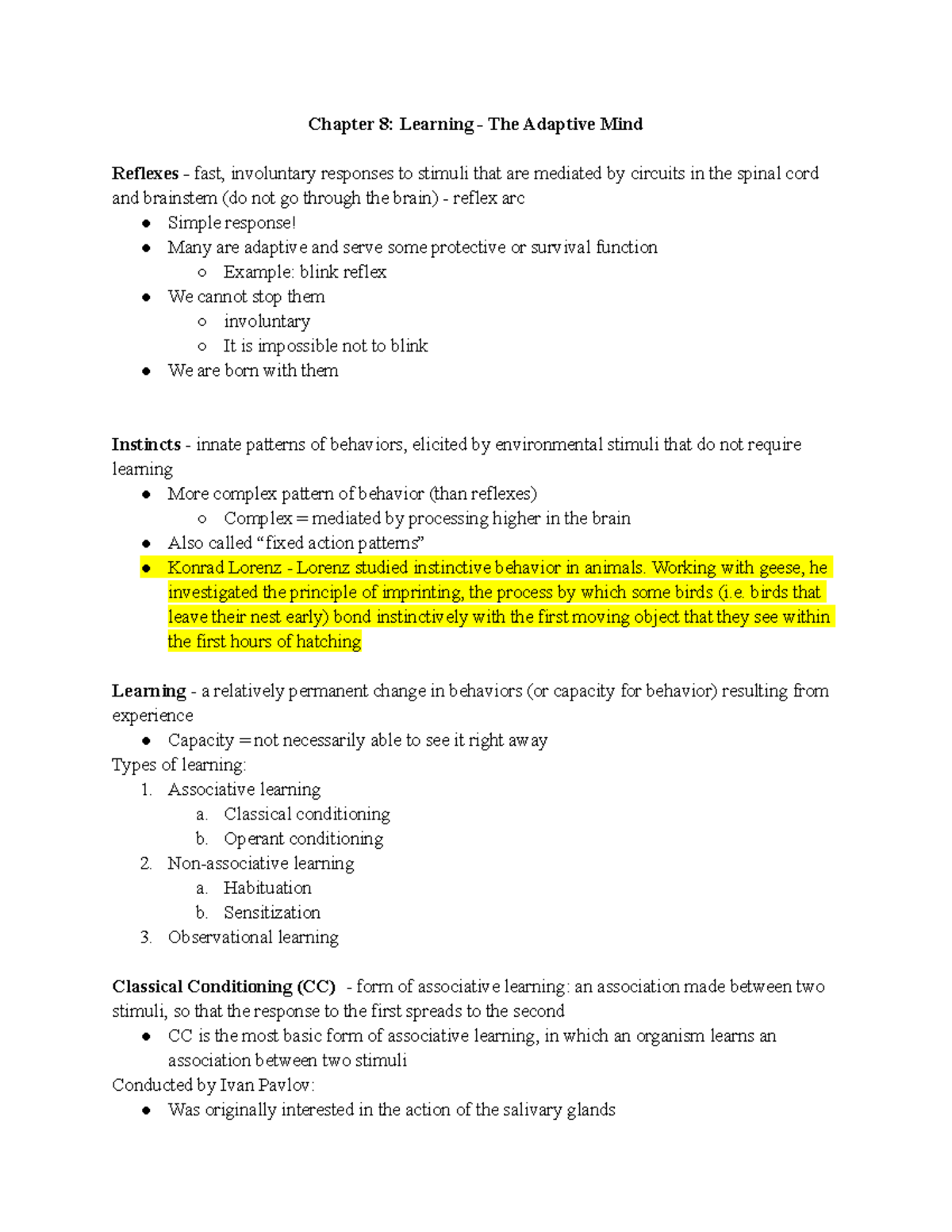 Chapter 8 Learning - Professors: Ashleigh Maxcey Lecture Notes ...