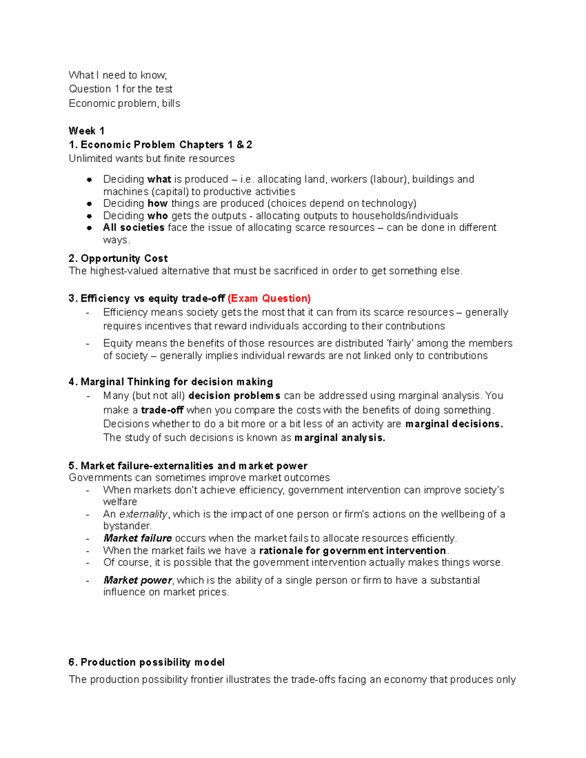 Economics Notes - What I need to know; Question 1 for the test Economic ...