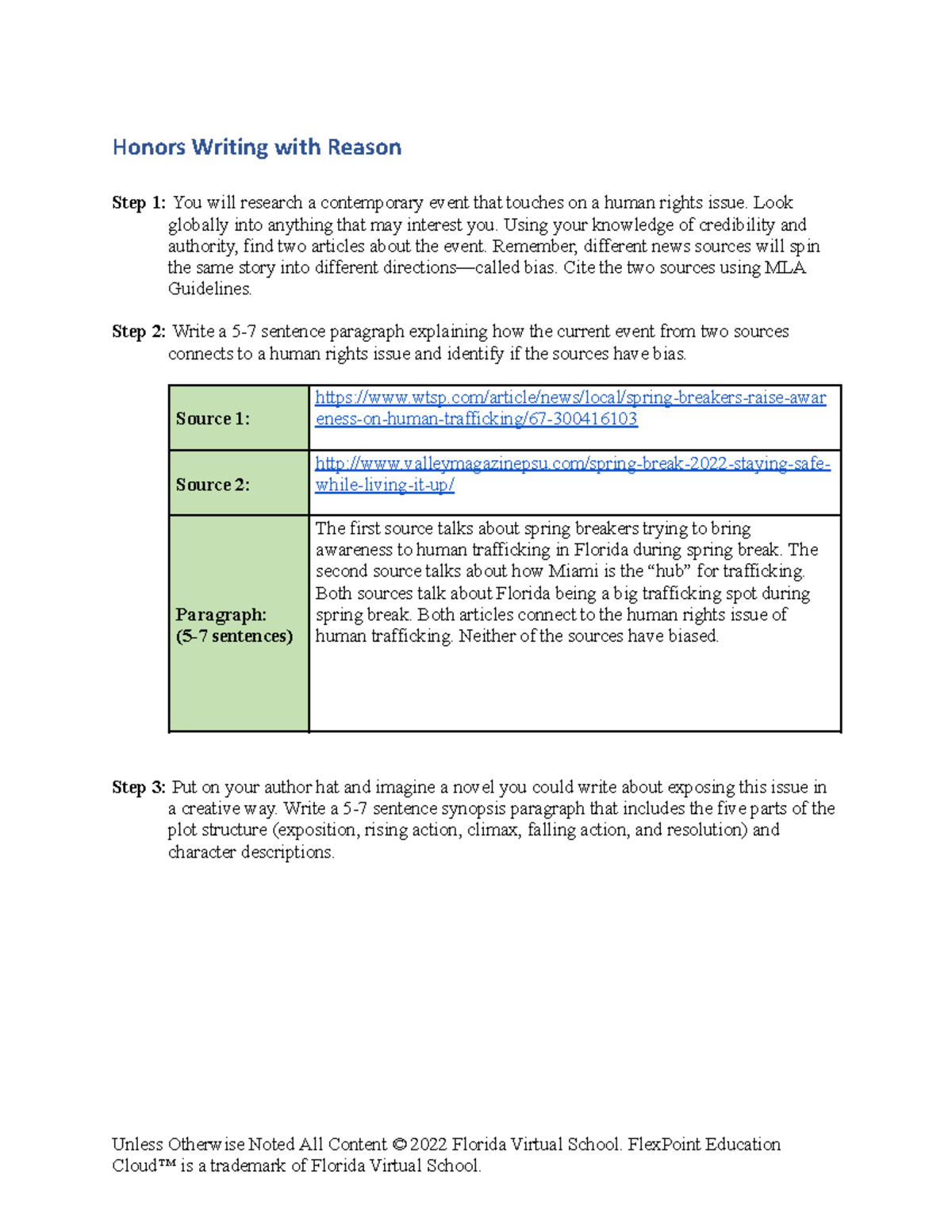 Copy of 3.09H Writing with Reason English 2 Honors - Honors Writing ...