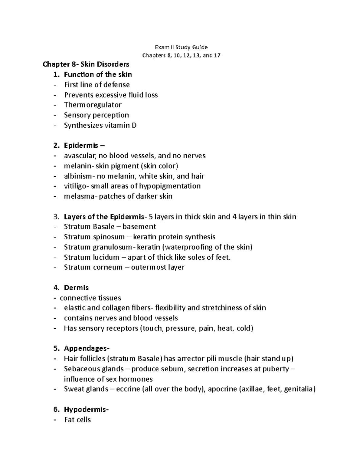Exam II Study Guide - Exam II Study Guide Chapters 8, 10, 12, 13, and ...