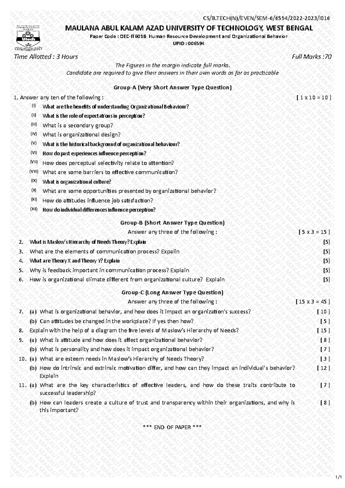 OEC-IT601B,2022-23 - Question paper - 1/ CS/B(N)/EVEN/SEM-6/6594/2022-2023/I MAULANA ABUL KALAM ...